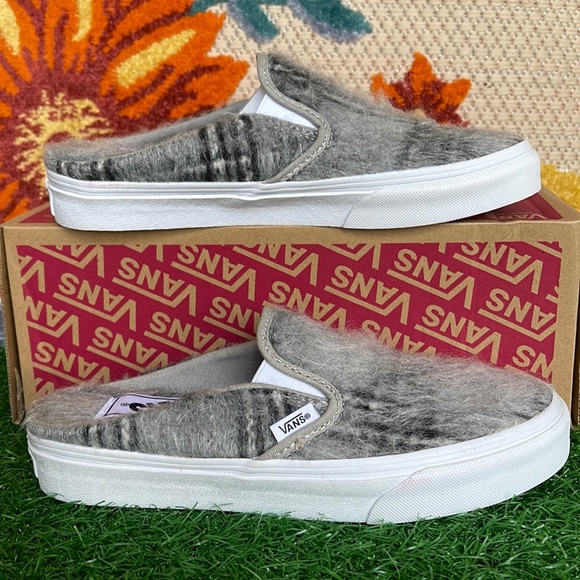 Vans | Shoes | Vans Classic Slip On Mule Soft Plaid Graytrue White Wmns ...